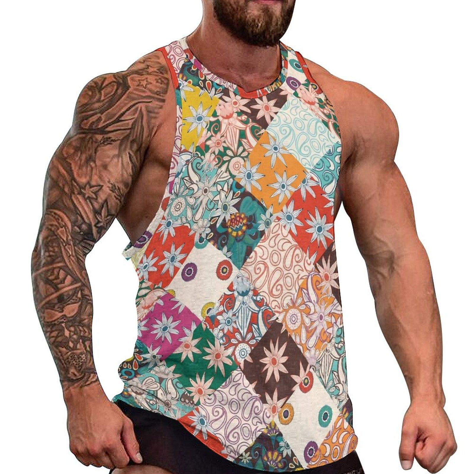 Boho Floral Print Summer Tank Top Blue Mandalas Bodybuilding Tops Man's ...