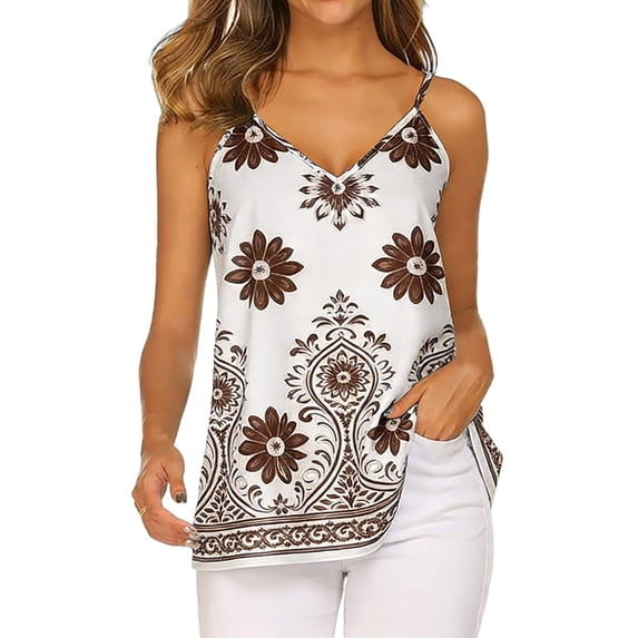 Boho Floral Print Tank Tops for Women Spaghetti Strap V Neck Camisole ...