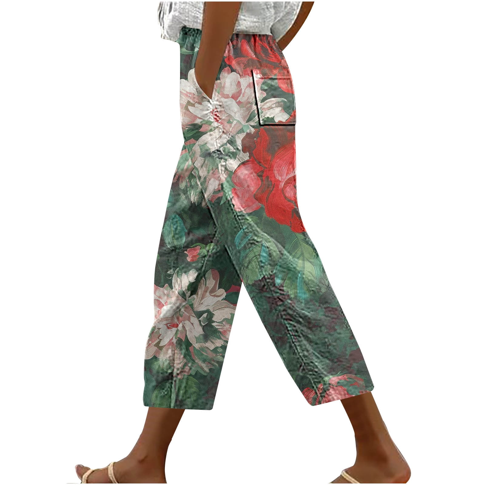Boho Floral Print Women's Summer Casual Beach Pants Loose Fit Straight ...