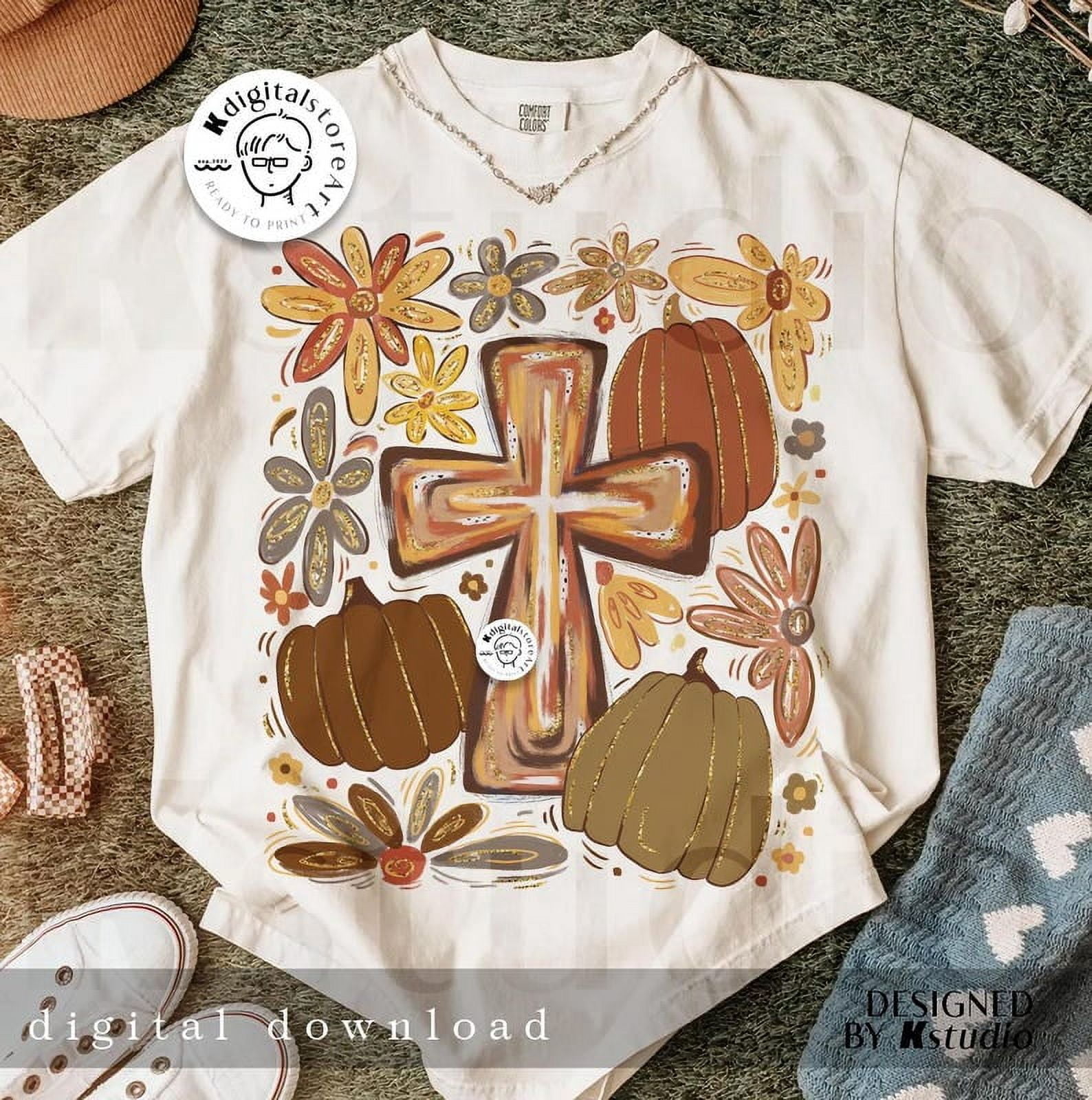 Boho Floral Pumpkin Cross Fall Jesus, Autumn Pumpkin Floral, Retro Fall ...
