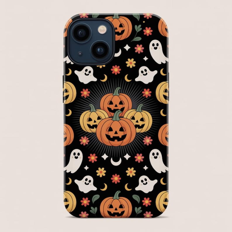 Boho Floral Pumpkin Ghost Phone Case Compatible with iPhone 11 to 16 ...