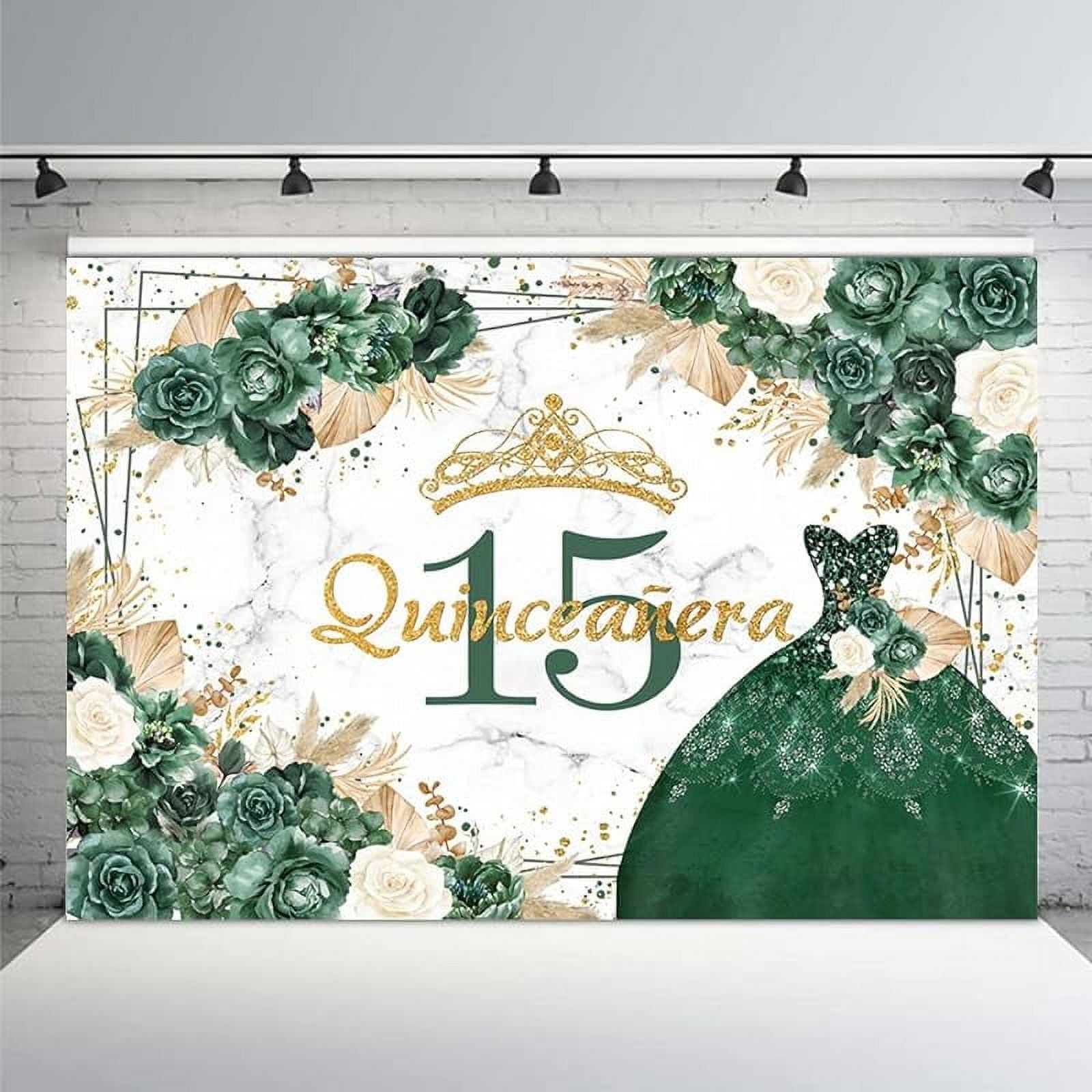 Boho Floral Quinceanera 15th Birthday Backdrop for Girls Green Flowers ...