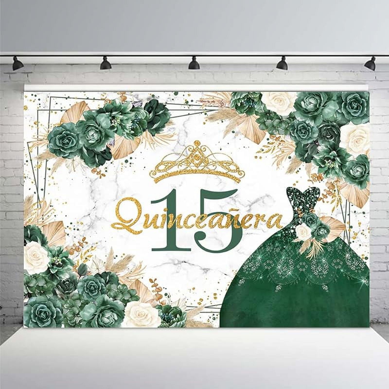 Boho Floral Quinceanera 15th Birthday Backdrop for Girls Green Flowers ...