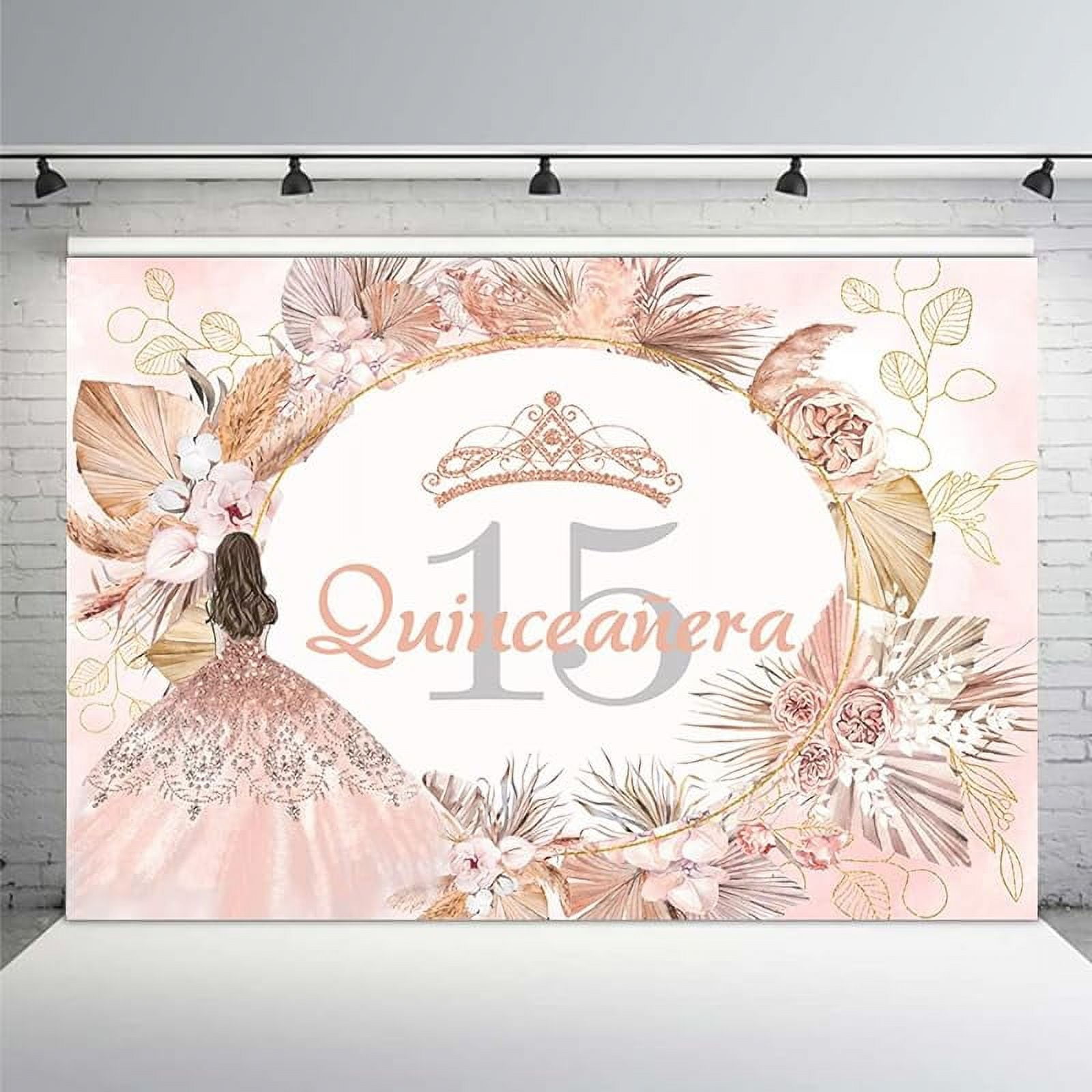 Boho Floral Quinceanera 15th Birthday Backdrop for Girls Pink Flowers ...
