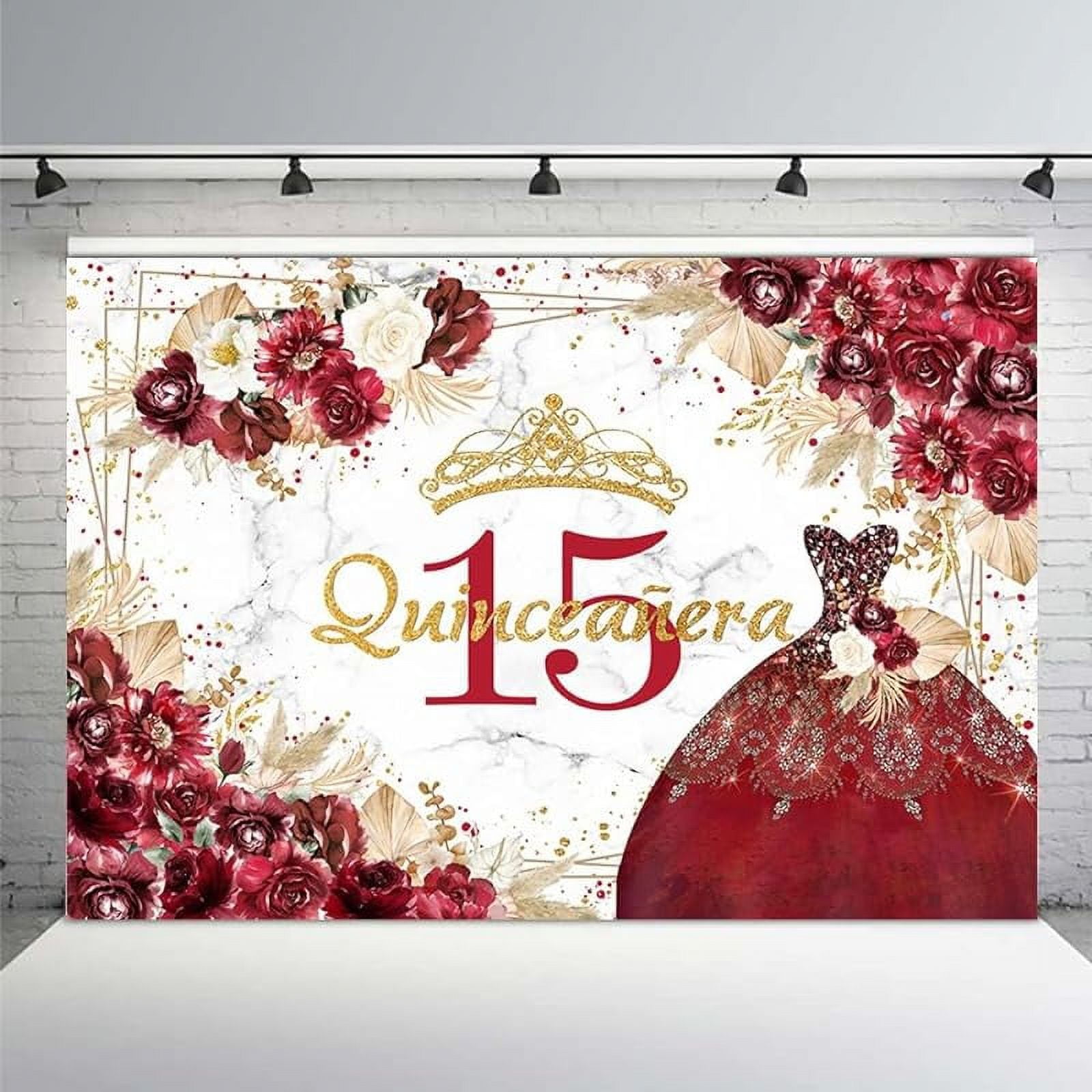 Boho Floral Quinceanera 15th Birthday Backdrop for Girls Red Flowers ...