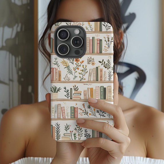 Boho Floral Reader Bookshelf Themed Phone Case with iPhone 17 to 11 Pro ...