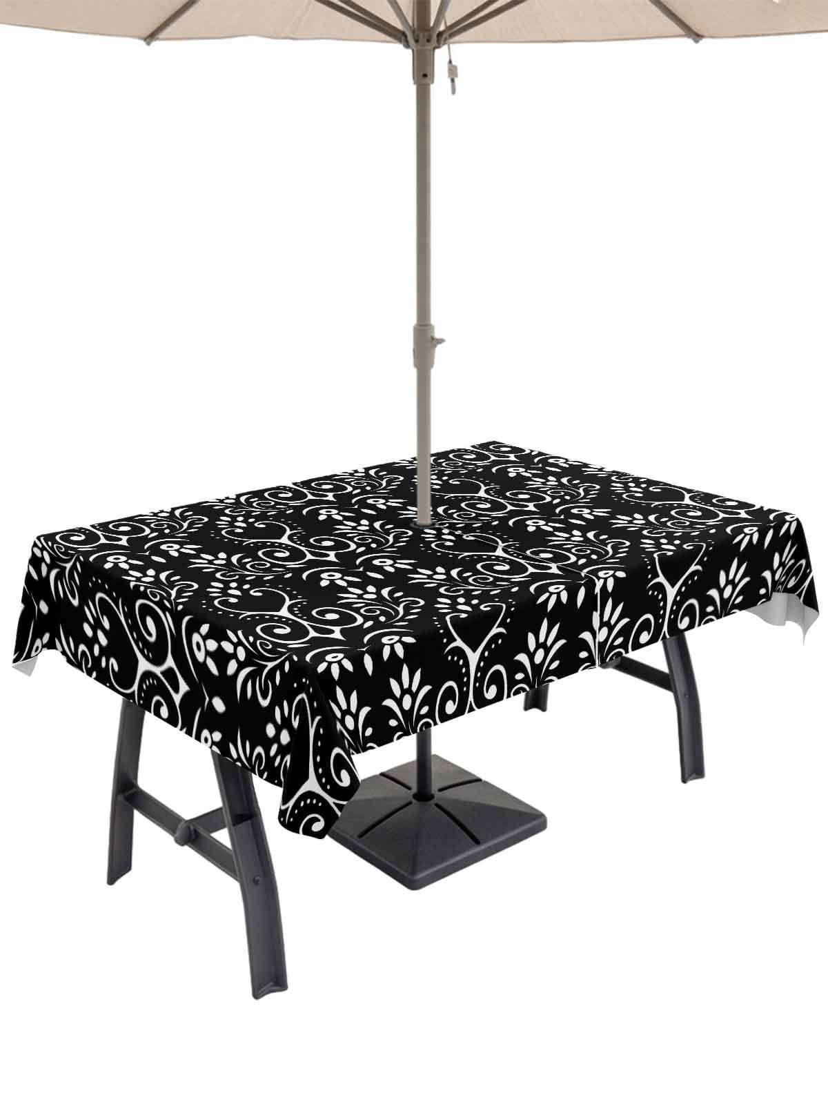 Boho Floral Rectangle Outdoor Tablecloth with Umbrella Hole Abstract ...