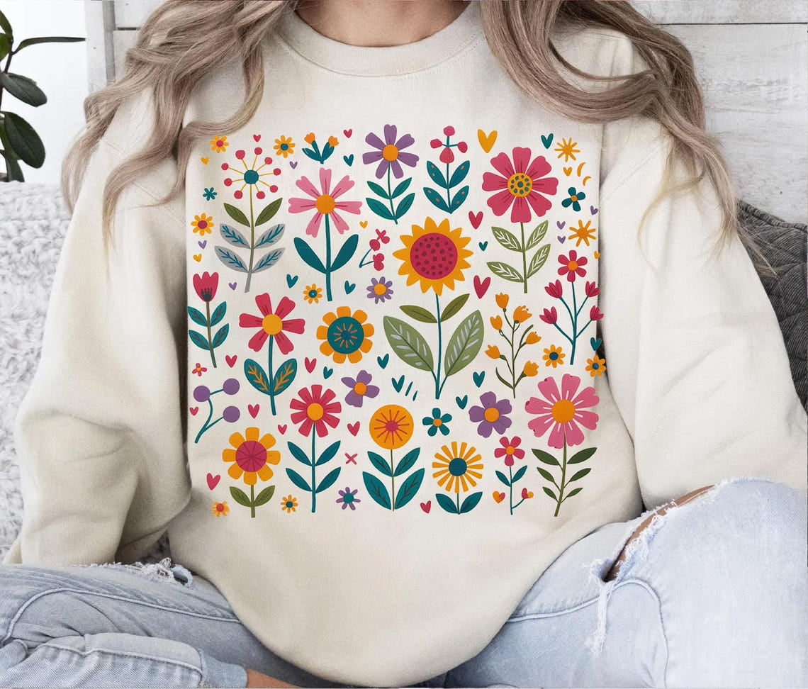 Boho Floral Retro Flower Garden Clipart SWEATSHIRT All Size S-5XL ...