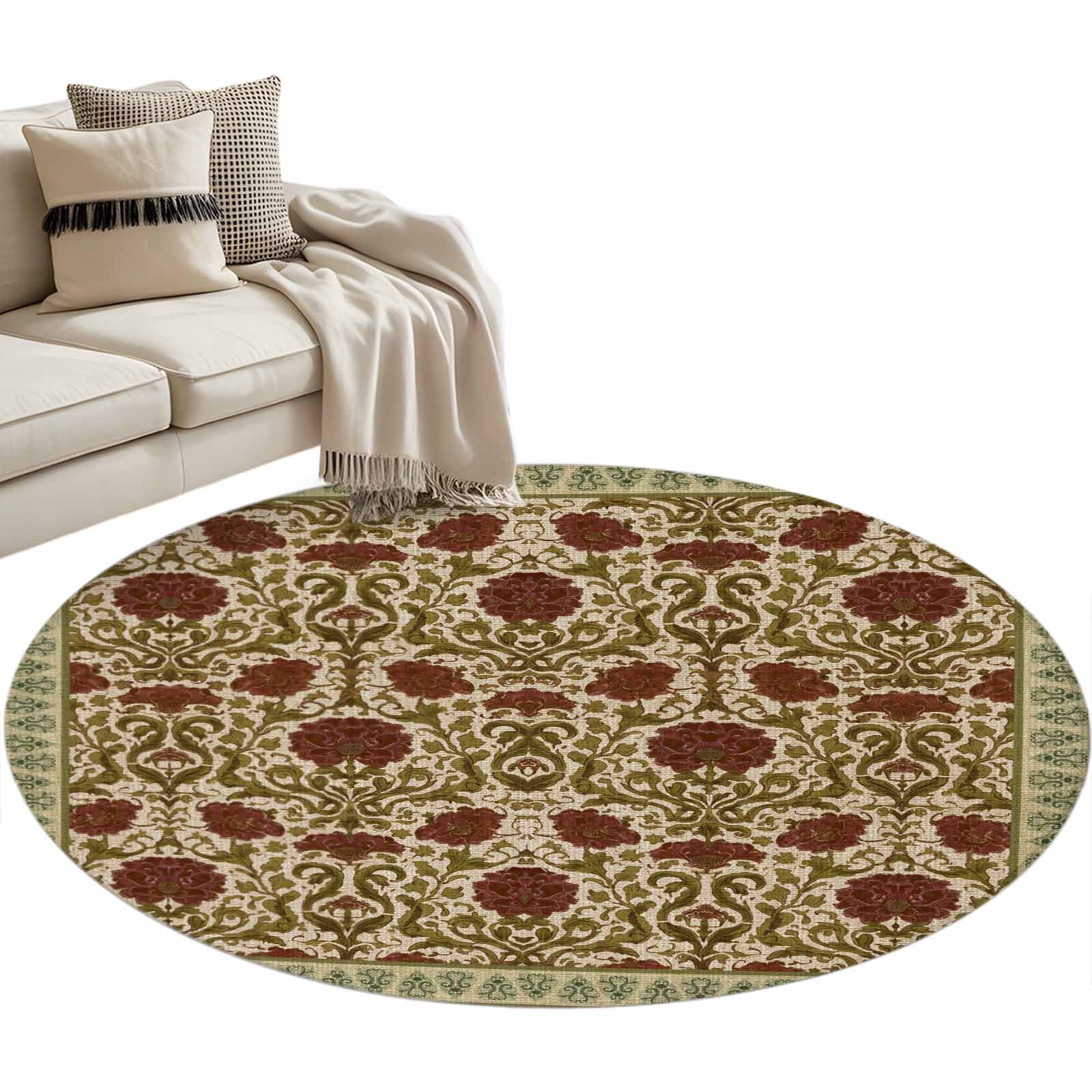 Boho Floral Round Area Rugs Collection 3.3', Modern Geometric Ethnic ...