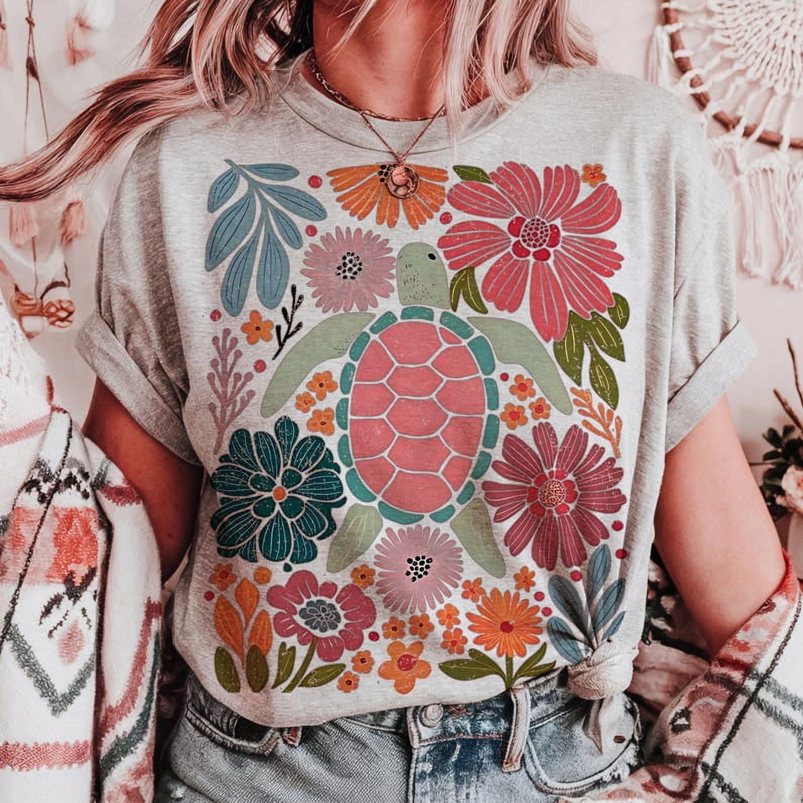 Boho Floral Sea Turtle Shirt, Summer Turtle Shirt, Beach Turtle Shirt ...