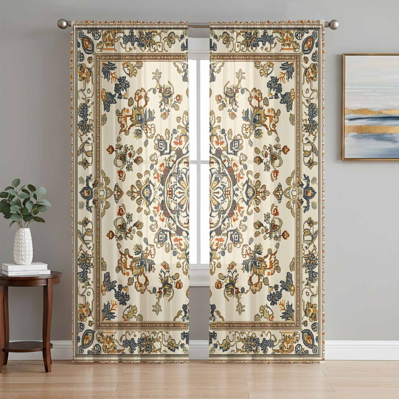 Boho Floral Semi Sheer Curtains 96 Inch Length 2 Panels Set, Modern ...