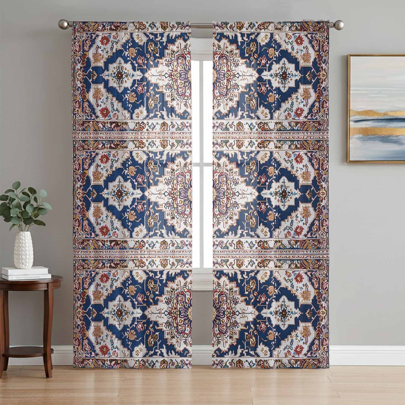 Boho Floral Sheer Curtains 72 Inch Length 2 Panels Set, Vintage Print ...