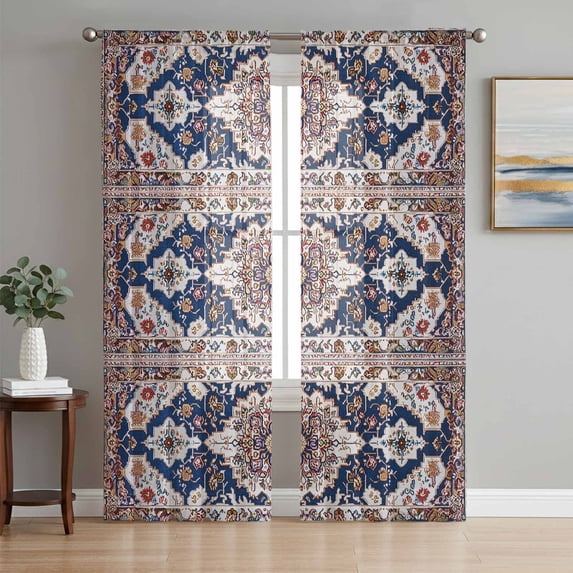 Boho Floral Sheer Curtains 84 Inch Length 2 Panels Set, Vintage Print ...