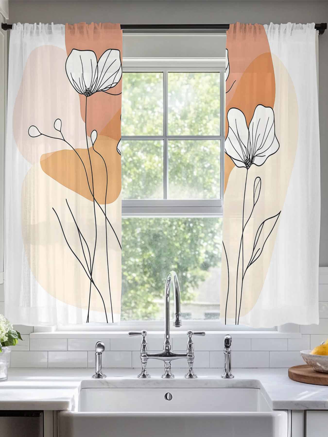 Boho Floral Sheer Curtains for Living Room Bedroom Abstract ...
