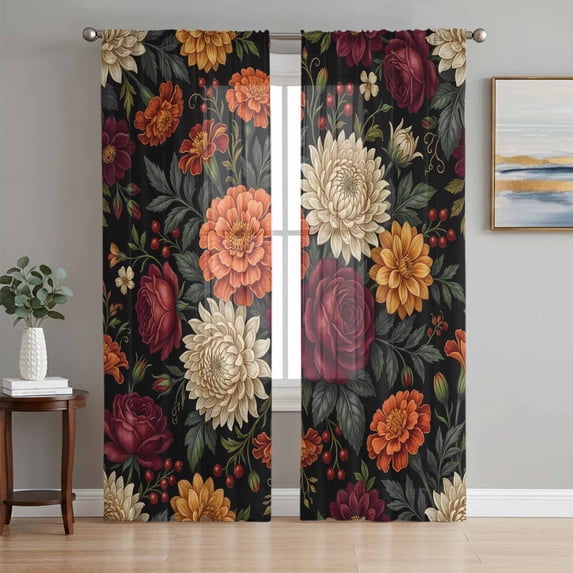 Boho Floral Sheer Curtains for Living Room Bedroom Vintage Blossom ...