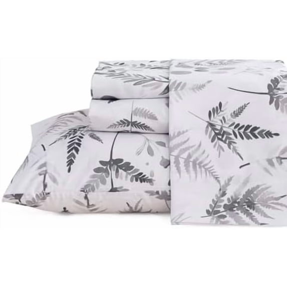 Boho Floral Sheet Set Twin Size, 3 Piece Grey Herbs Ferns Printed ...