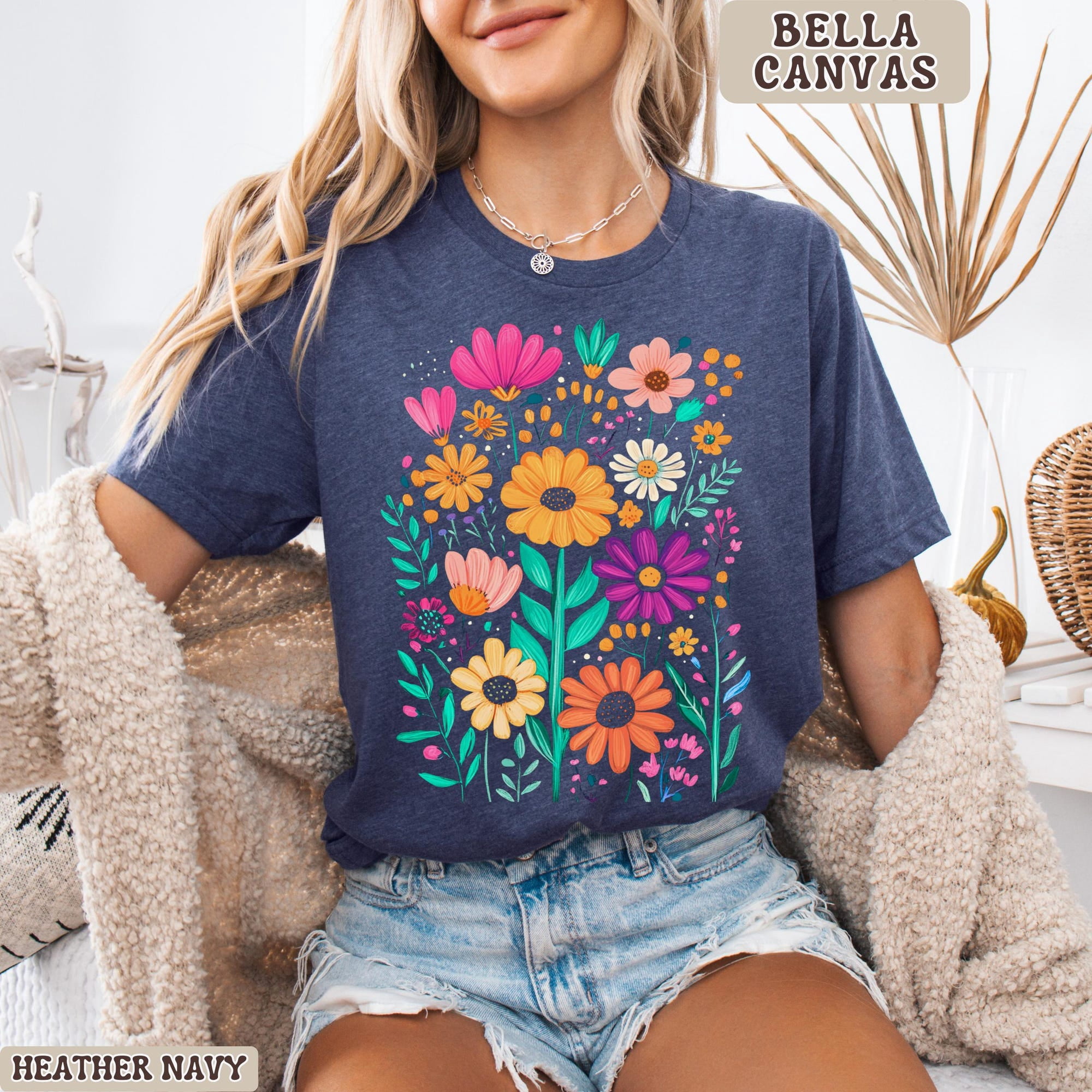 Boho Floral Shirt for Women Retro Daisy Wildflower Graphic Tee Cute ...