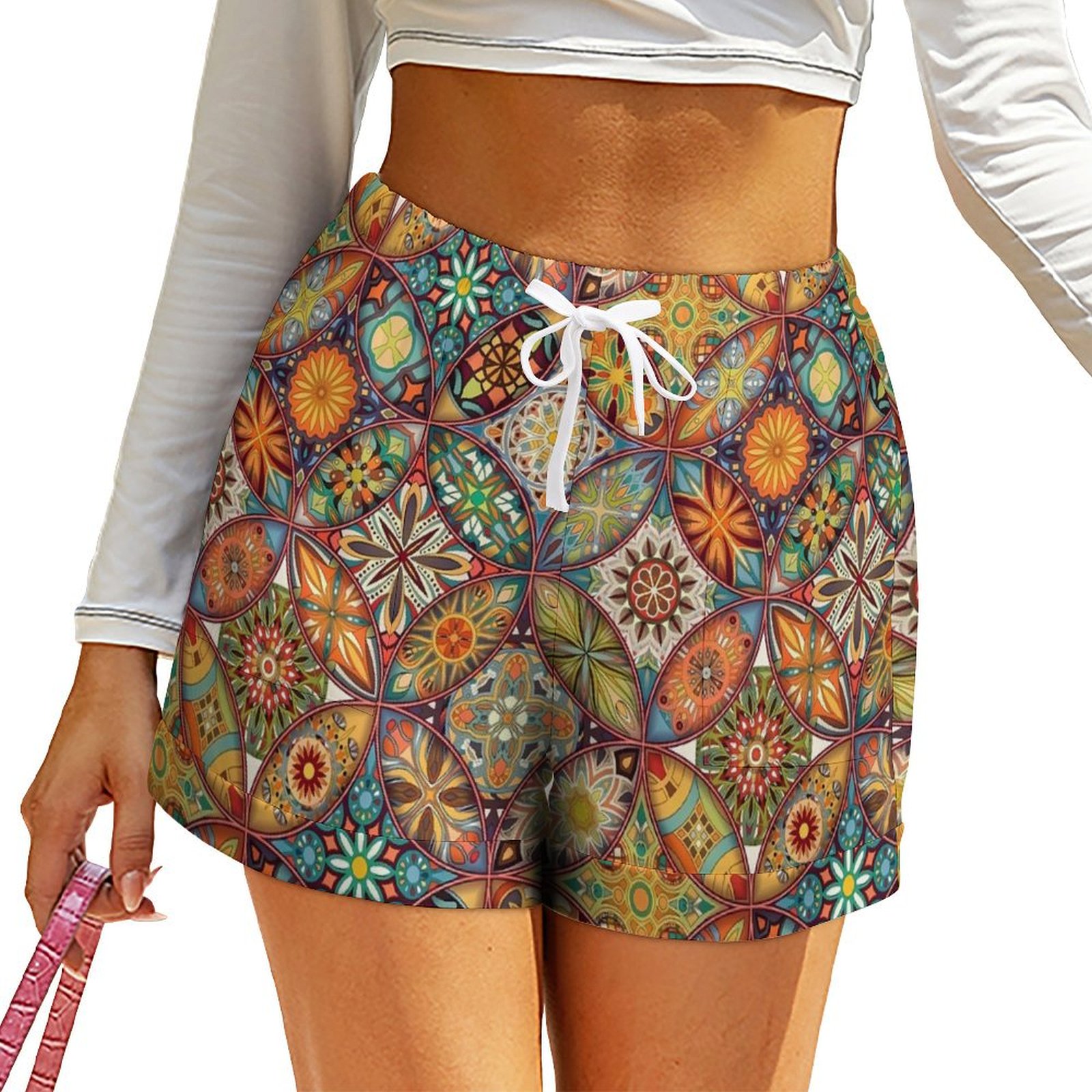 Boho Floral Shorts High Waisted Blue Flowers Print Custom Shorts With ...