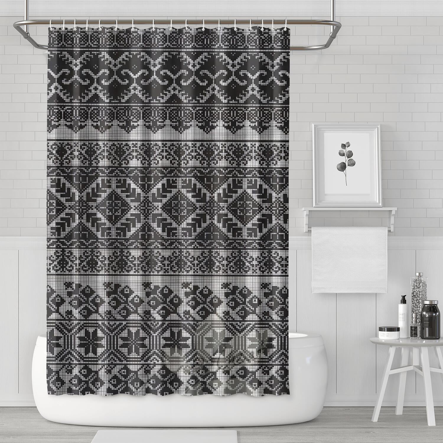 Boho Floral Shower Curtain 72x72 Inches - Tropical Leaves, Vintage Botanical Print, Waterproof ...