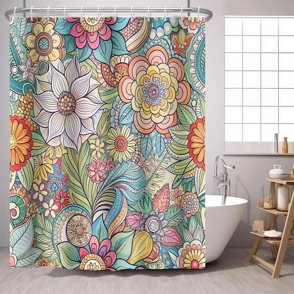 Boho Floral Shower Curtain Colorful Bohemian Mandala Flower,Abstract ...