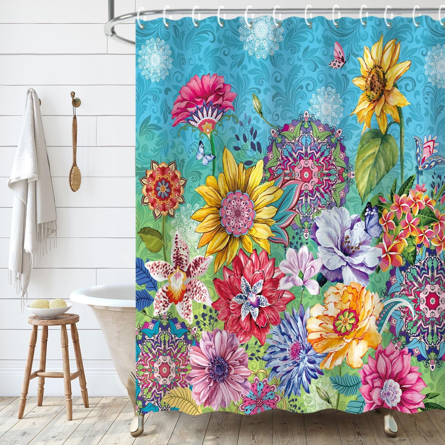 Boho Floral Shower Curtain, Colorful Shower Curtain Bohemian Shower ...