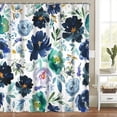 Boho Floral Shower Curtain Dark Blue Flowers Bathroom Decor Set ...