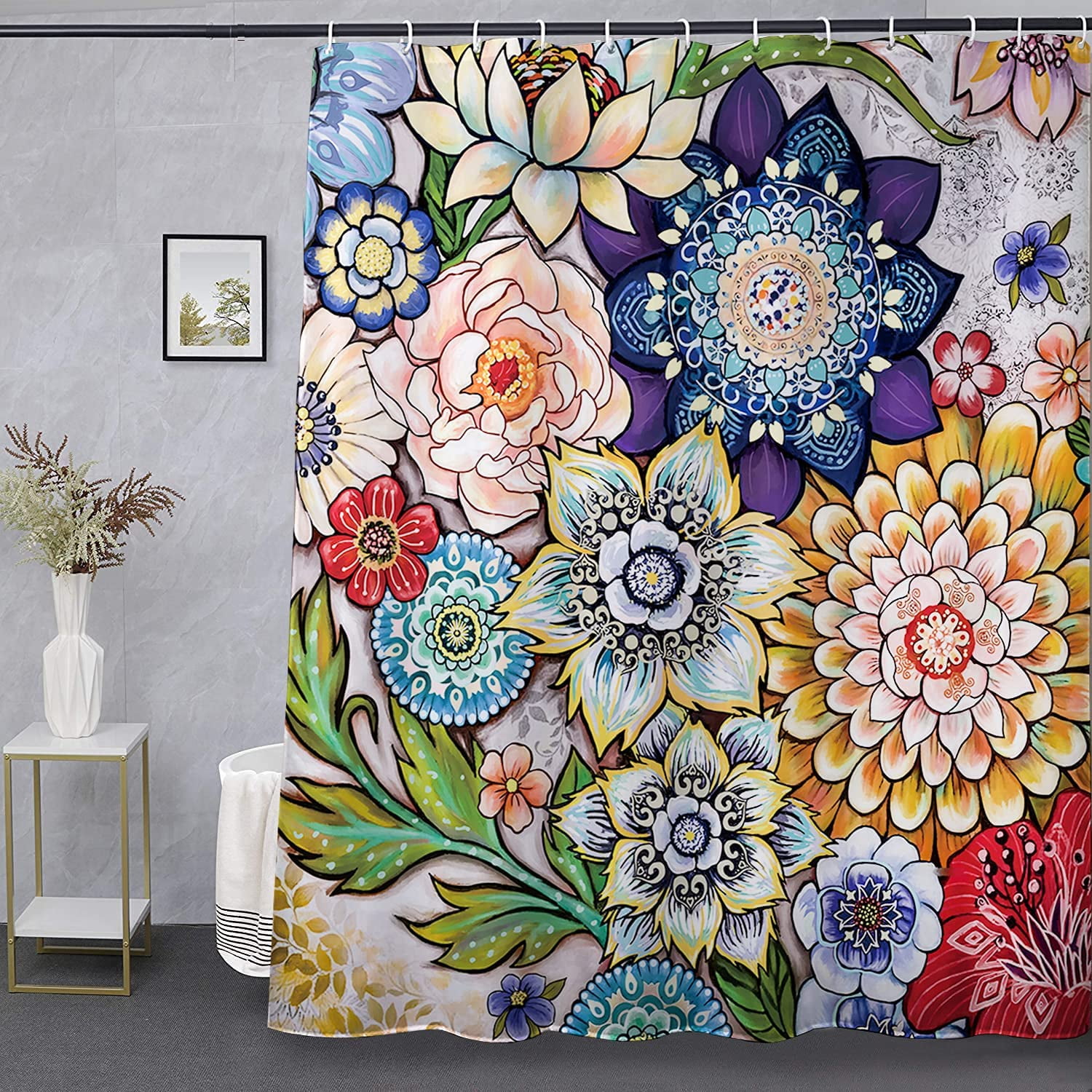 Boho Floral Shower Curtain Paisley Fancy Bohemian 72x72 Inch Medallion