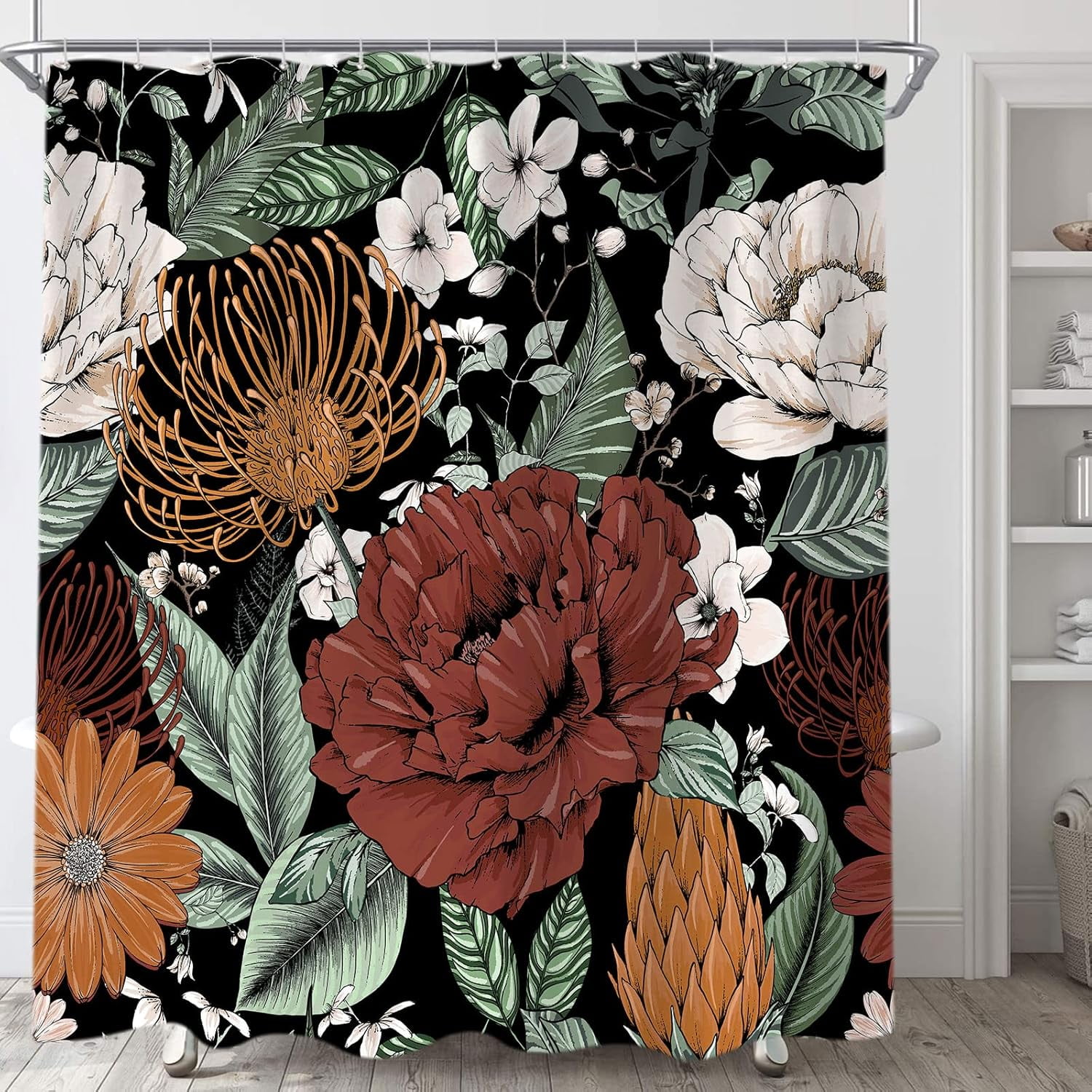 Boho Floral Shower Curtain, Pretty Vintage Bohemian Flower Botanical ...