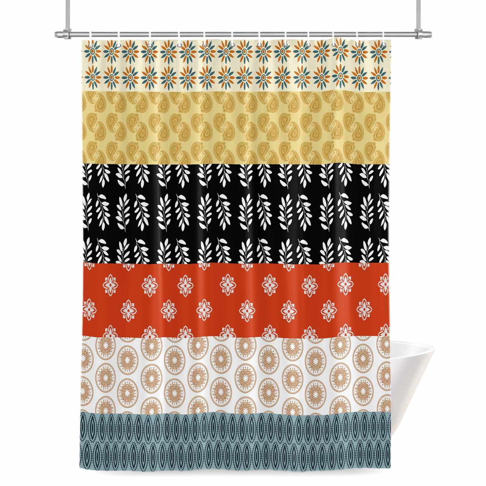 Boho Floral Shower Curtains for Bathroom, Paisley Yellow Black Red Blue ...