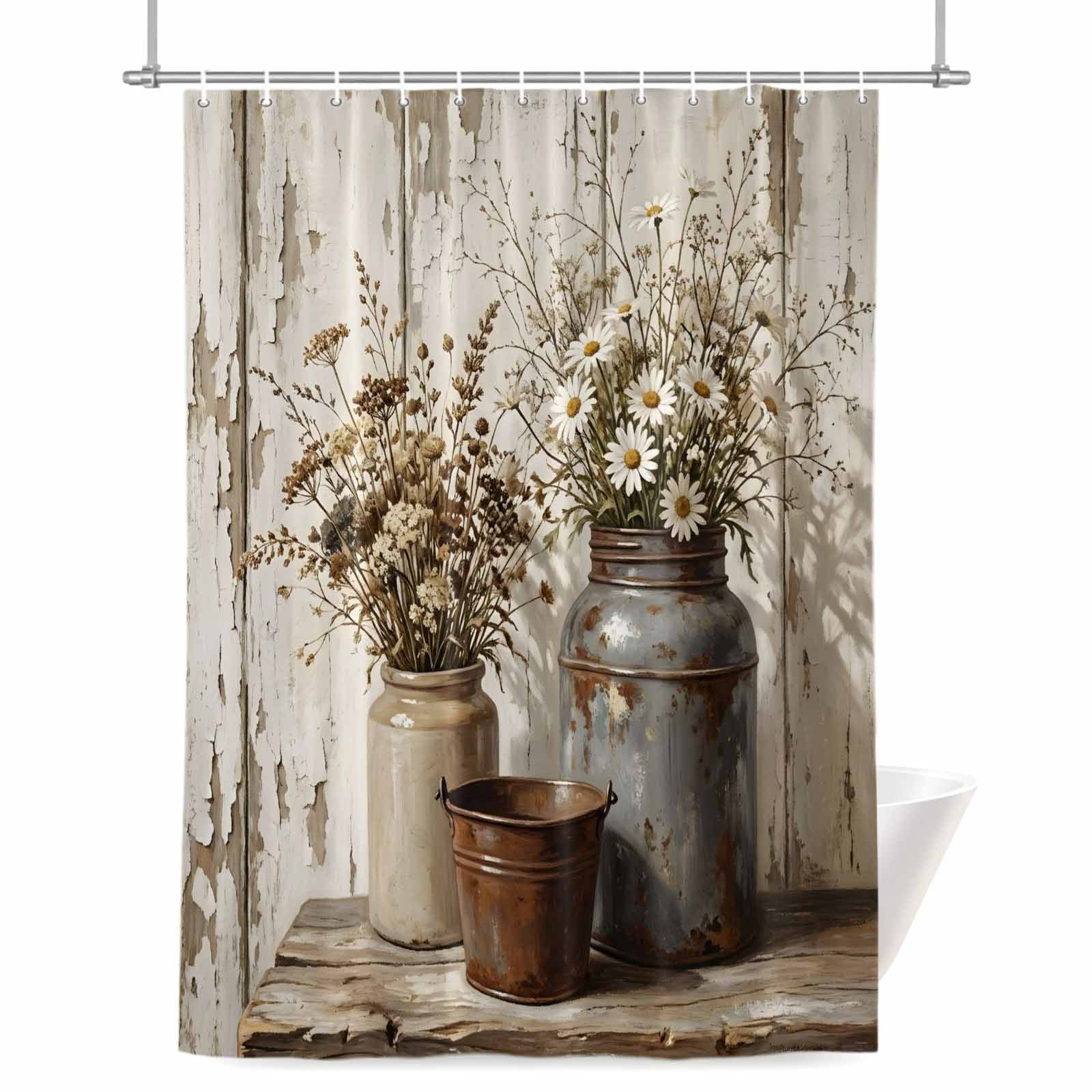 Boho Floral Shower Curtains for Bathroom, Vintage Dried Flowers Milk ...