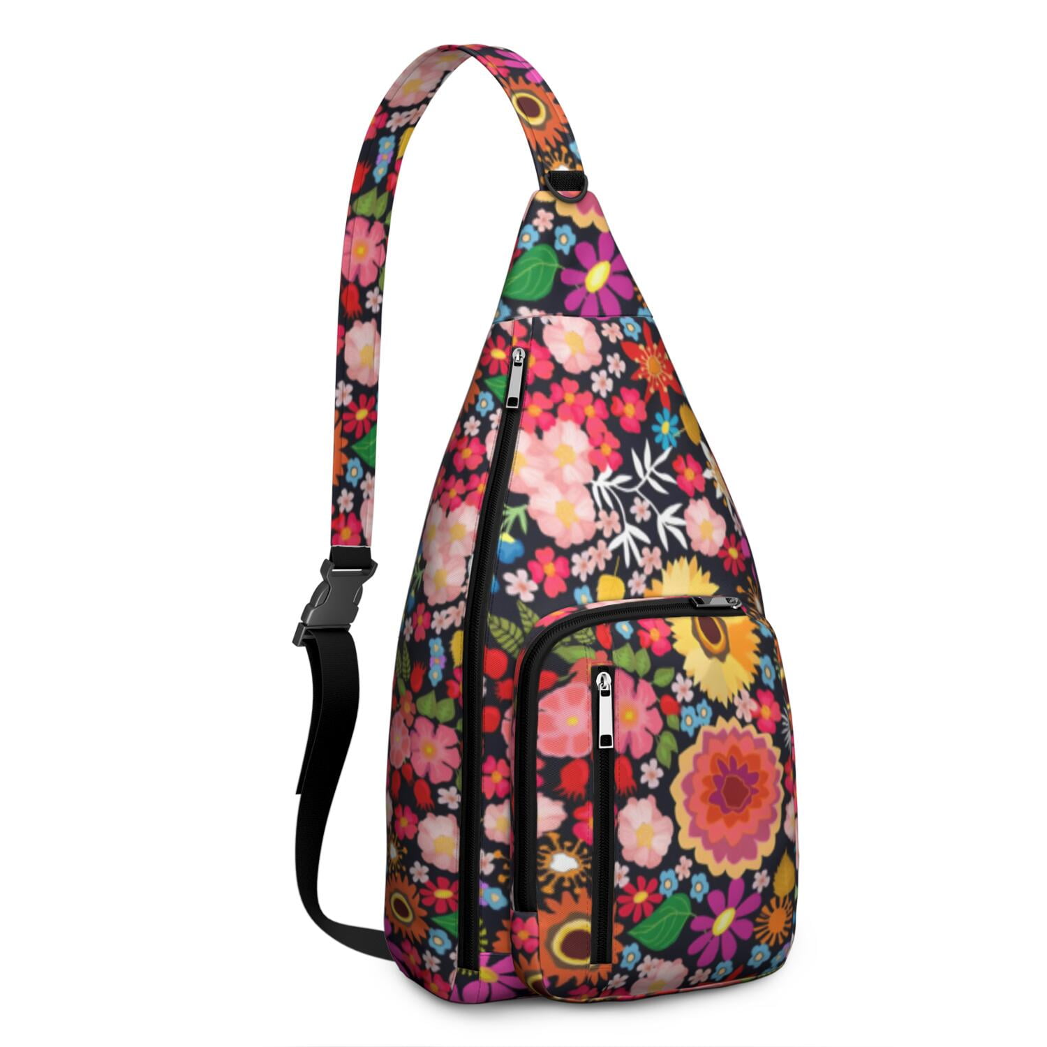Boho Floral Sling Backpack – Vintage Botanical Watercolor Wildflower ...