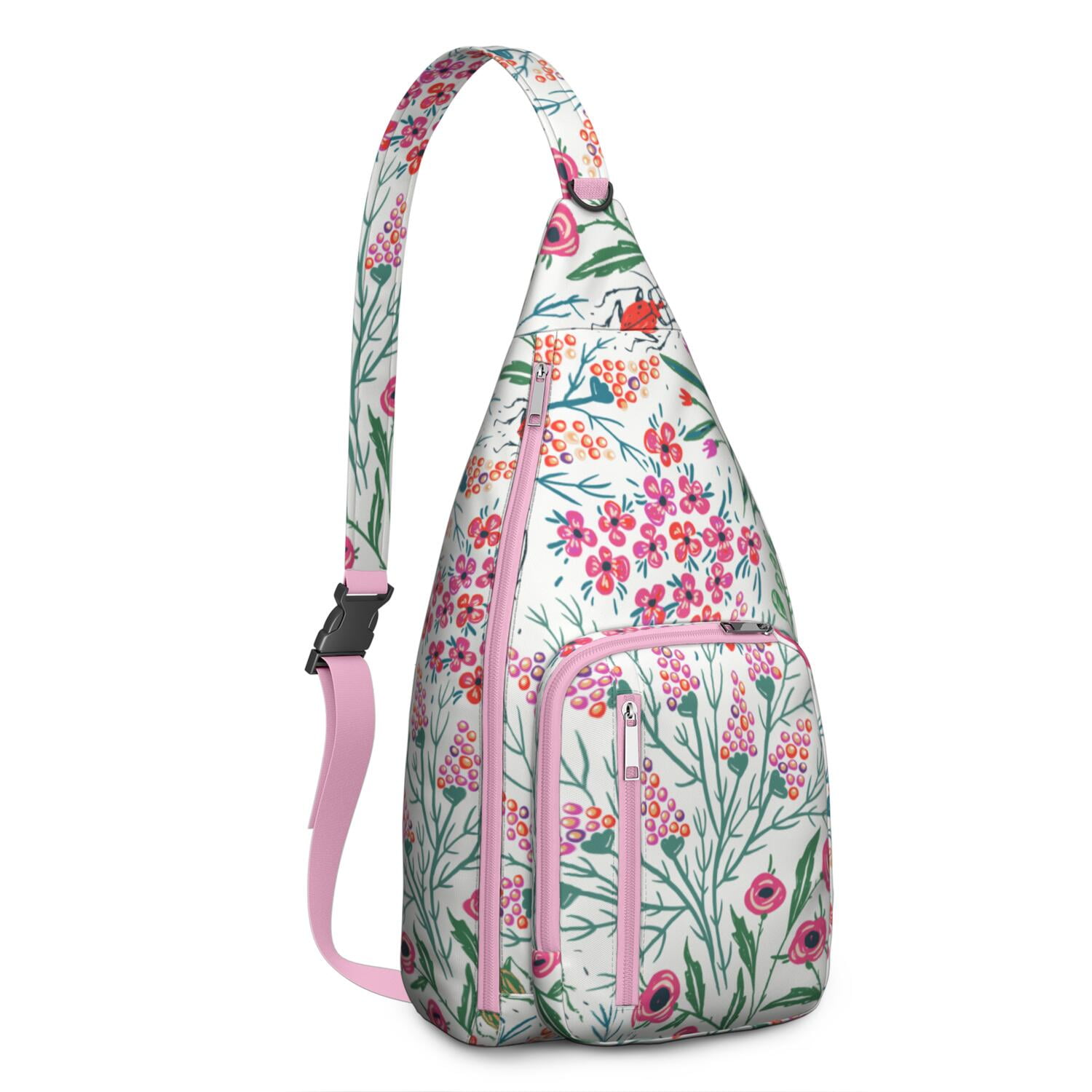 Boho Floral Sling Backpack – Vintage Botanical Watercolor Wildflower ...