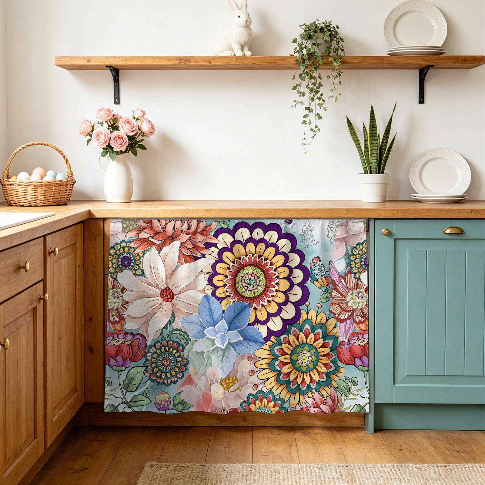 Boho Floral Small Sink Skirt 10"Wx11"L,Dustproof Under Sink Curtain ...