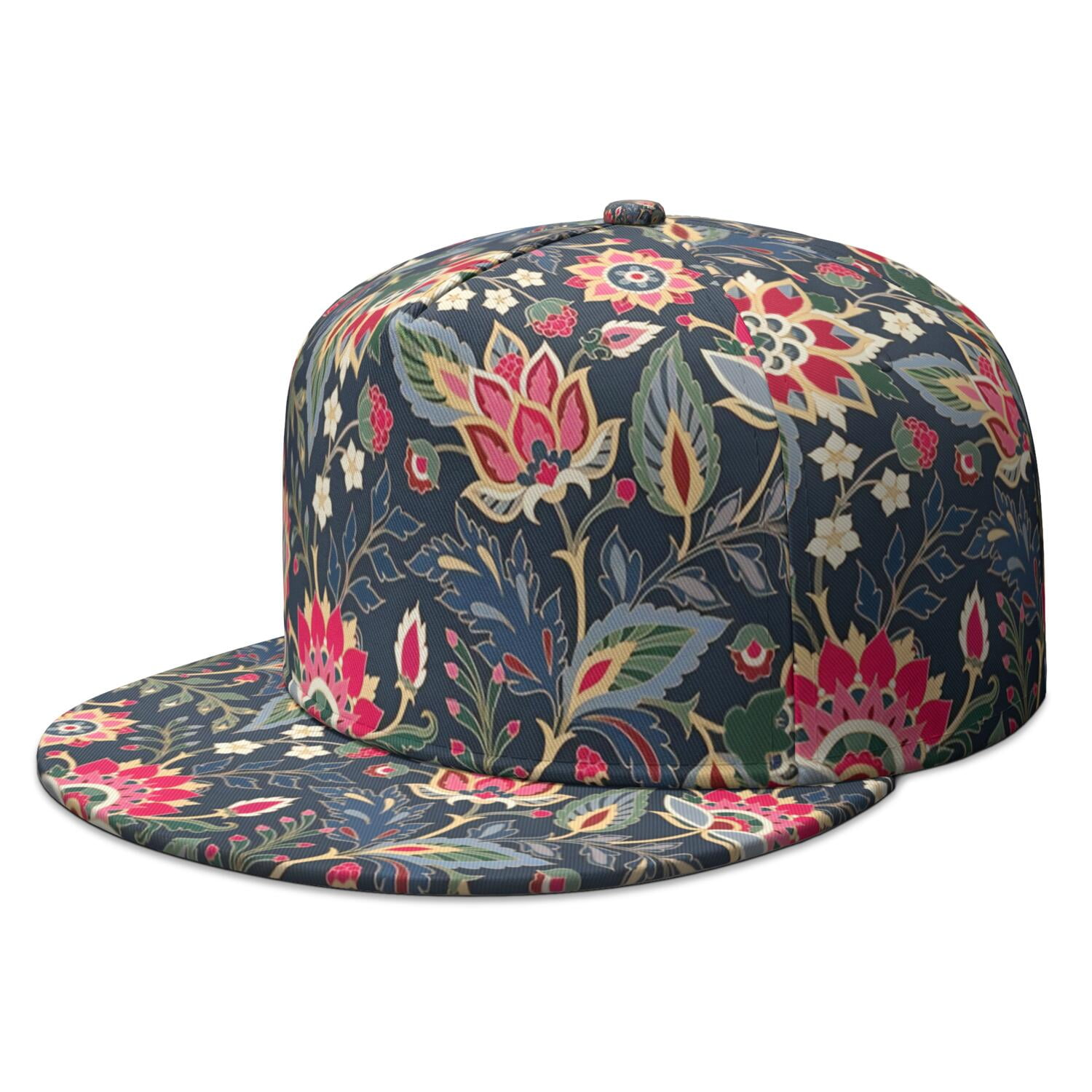 Boho Floral Snapback Cap, Adjustable Flat Brim Hat, Watercolor ...