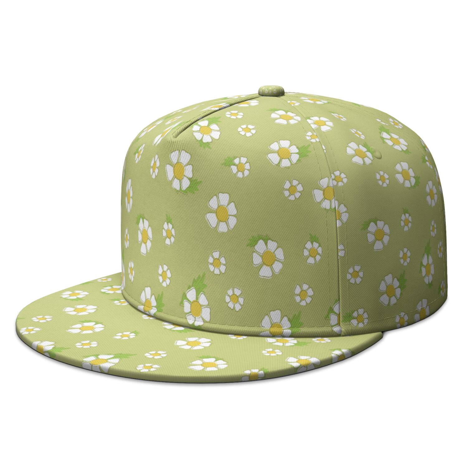 Boho Floral Snapback Cap - Daisy Wildflower Print Flat Bill Hat ...