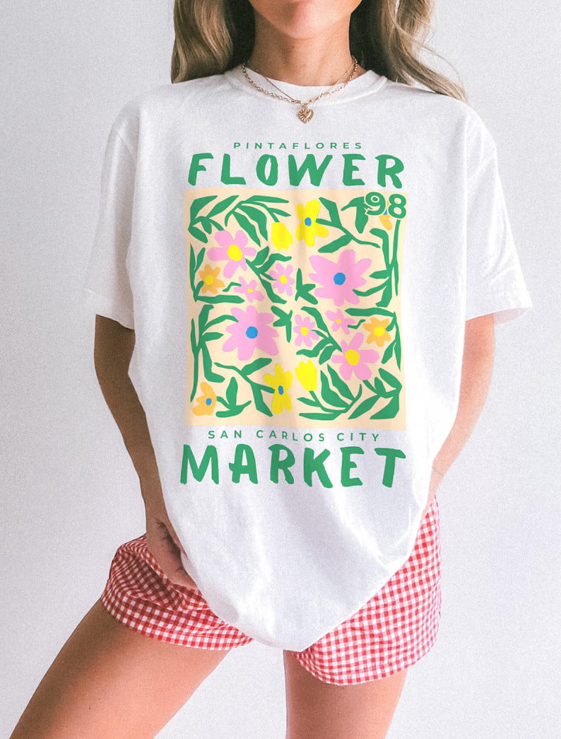 Boho Floral Soft Aesthetic Flower Design Botanical Line Art T-Shirt ...
