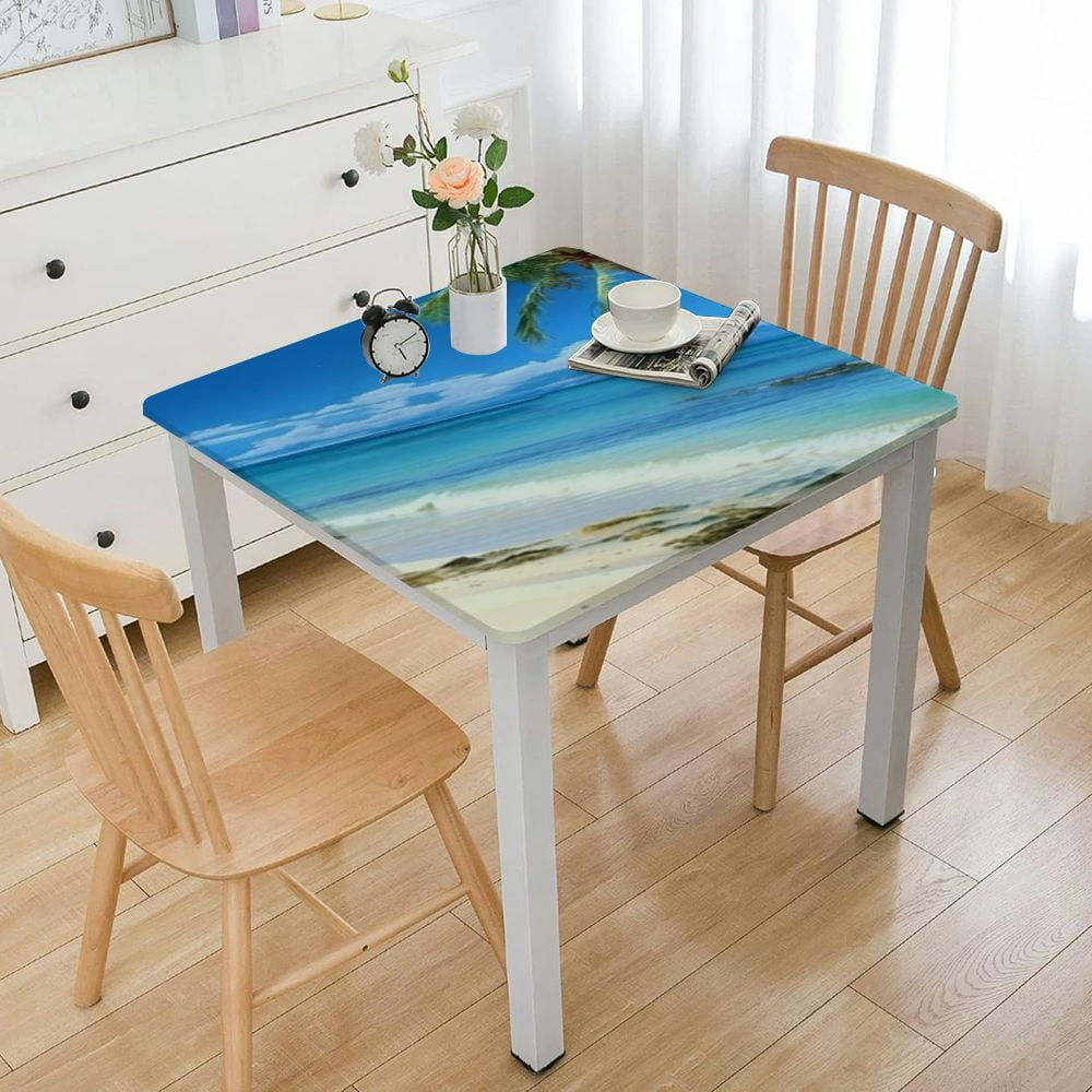 Boho Floral Square Fitted Tablecloth, Flowers Black Vintage Card Table ...