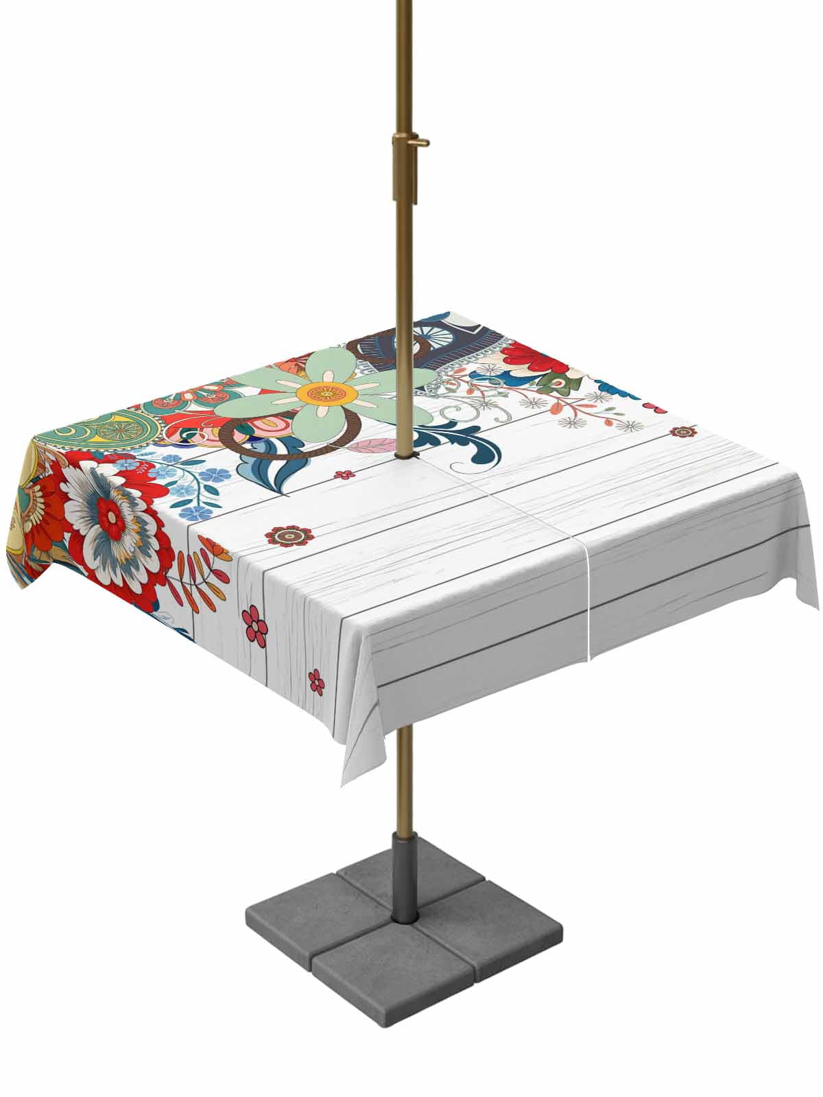 Boho Floral Square Outdoor Tablecloth with Umbrella Hole Abstract ...