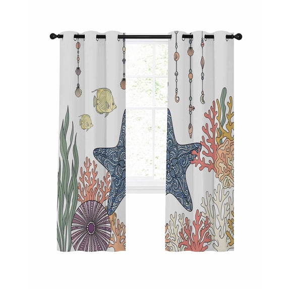 Boho Floral Starfish Blackout Curtains for Bedroom Living Room, Coastal ...