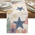 Boho Floral Starfish Cotton Linen Table Runner Coastal Coral Seaweed ...