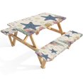 Boho Floral Starfish Picnic Table Cover with Bench Covers Coastal Coral ...