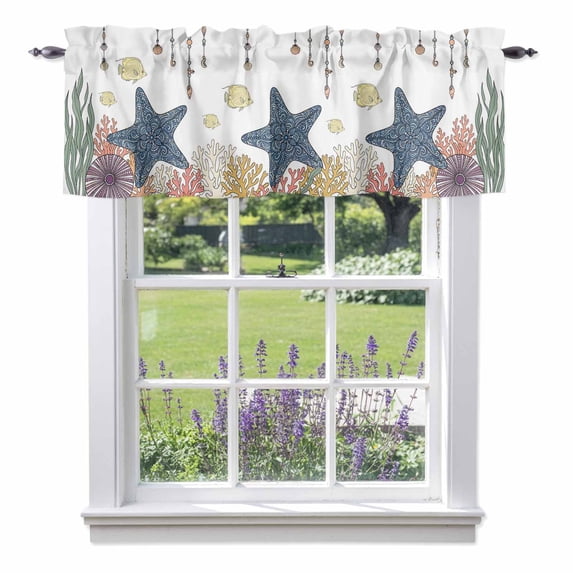 Boho Floral Starfish Valances for Windows Coastal Coral Seaweed Fish ...