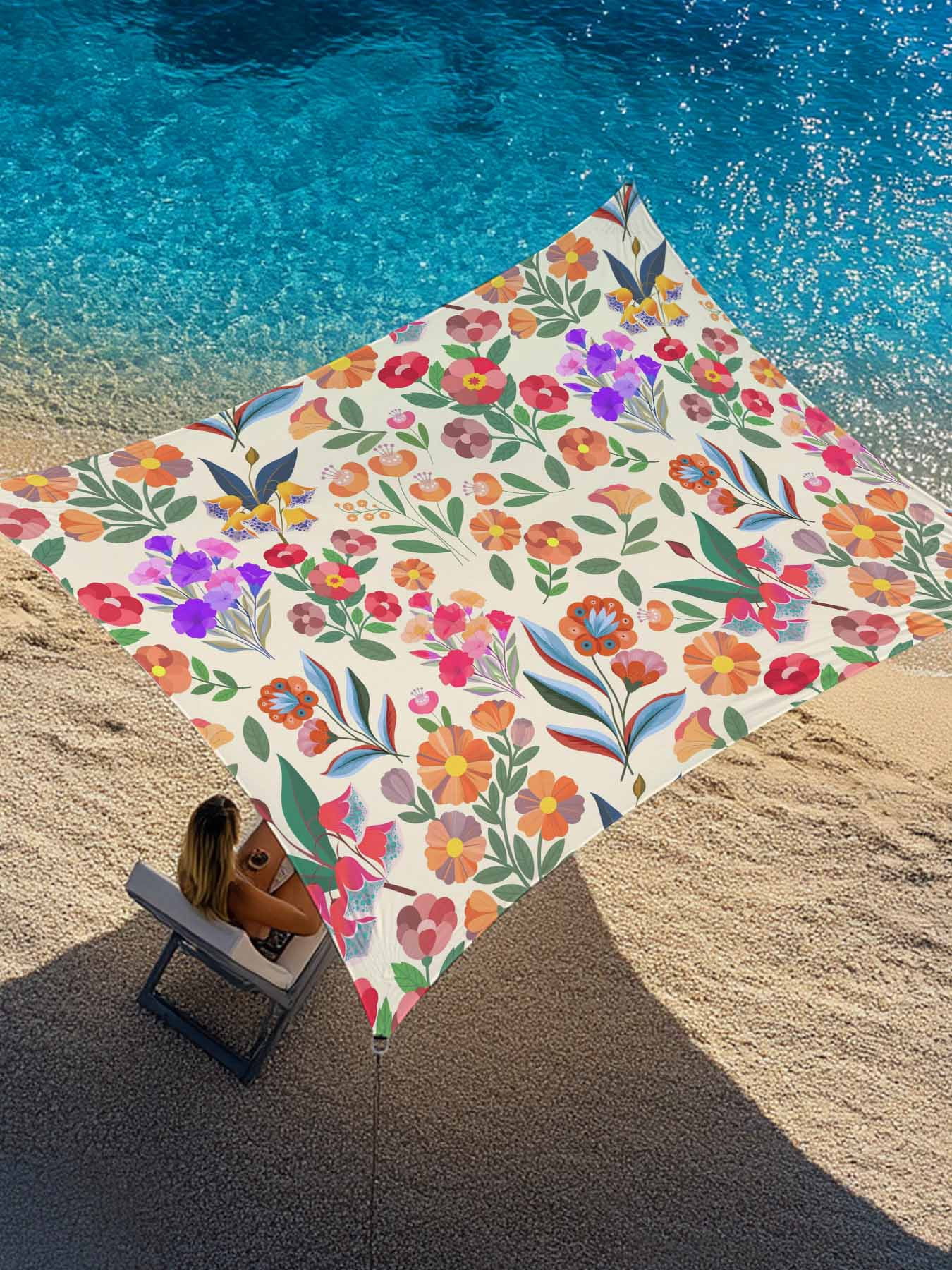 Boho Floral Sun Shade Sail 12' x 16', Colorful Flower Watercolor ...