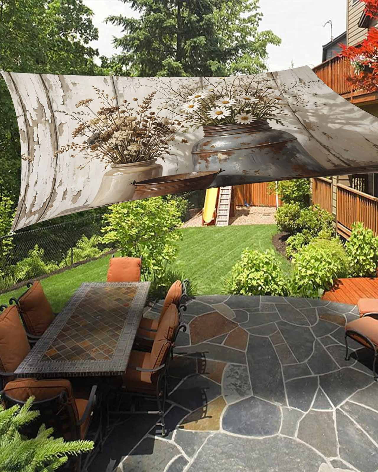 Boho Floral Sun Shade Sail 6.5'X10' Vintage Dried Flowers Milk Jugs ...