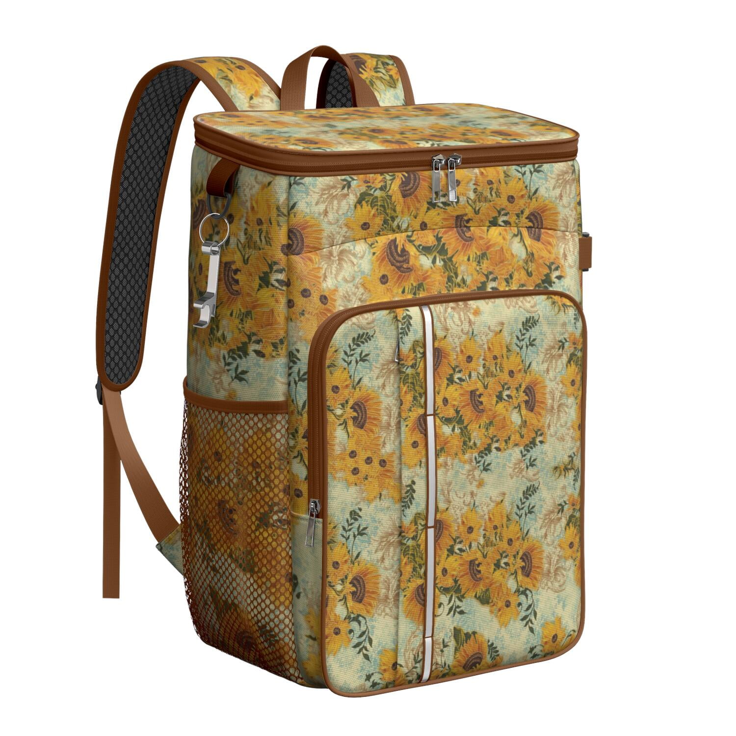 Boho Floral Sunflower Insulated Backpack Cooler, Rustic Butterfly Lunch ...