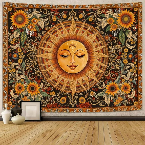 Boho Floral Sunflower Wall Tapestry 80 x 60 Inch Bohemian Aesthetic Sun ...