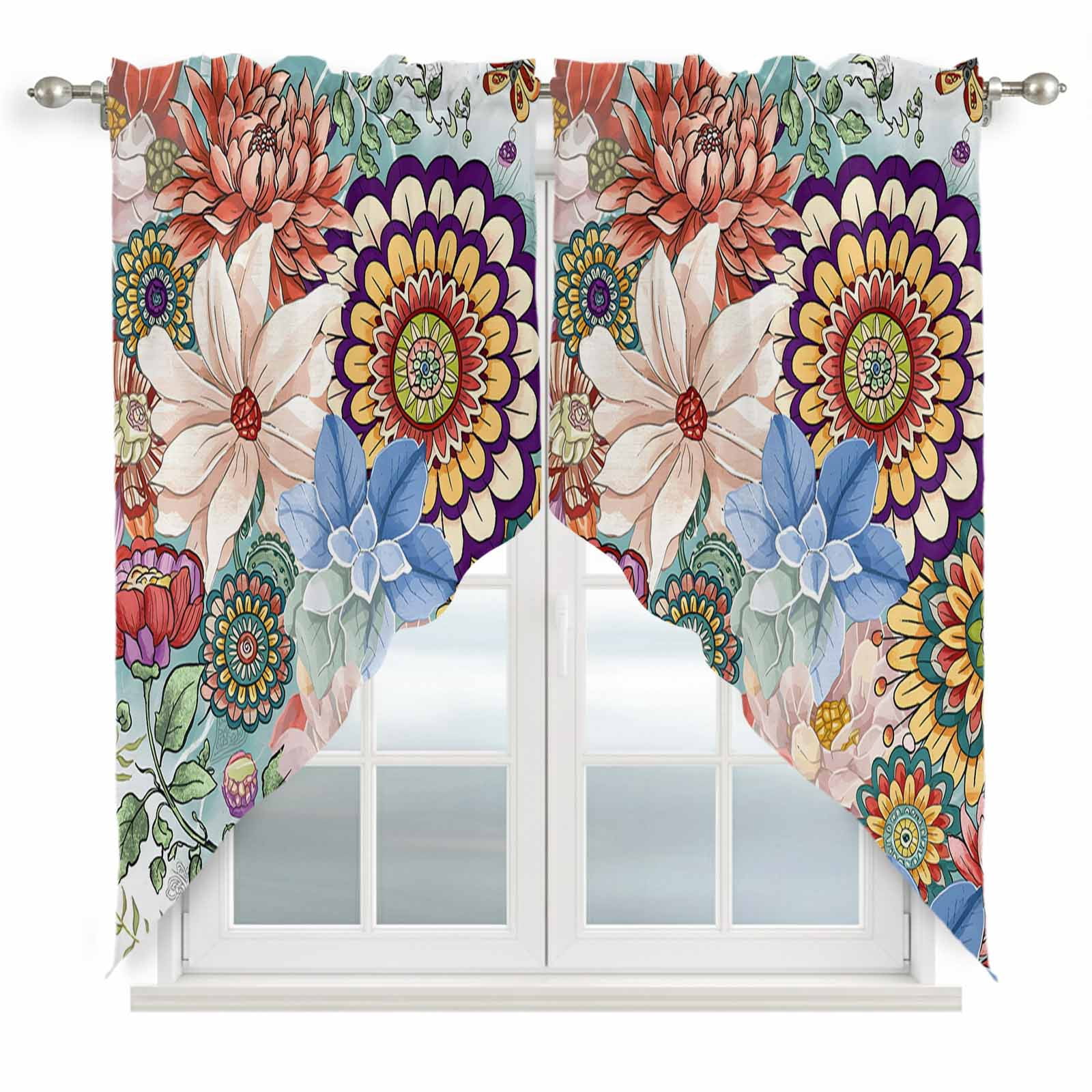 Boho Floral Swag Curtains Bohemia Colorful Mandalas Botanical Flower ...