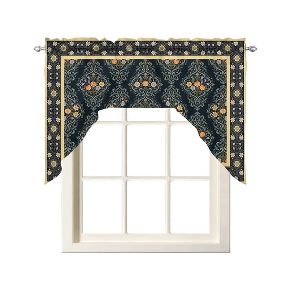 Boho Floral Swag Curtains for Kitchen Geometric Ethnic Tribe Botanical ...