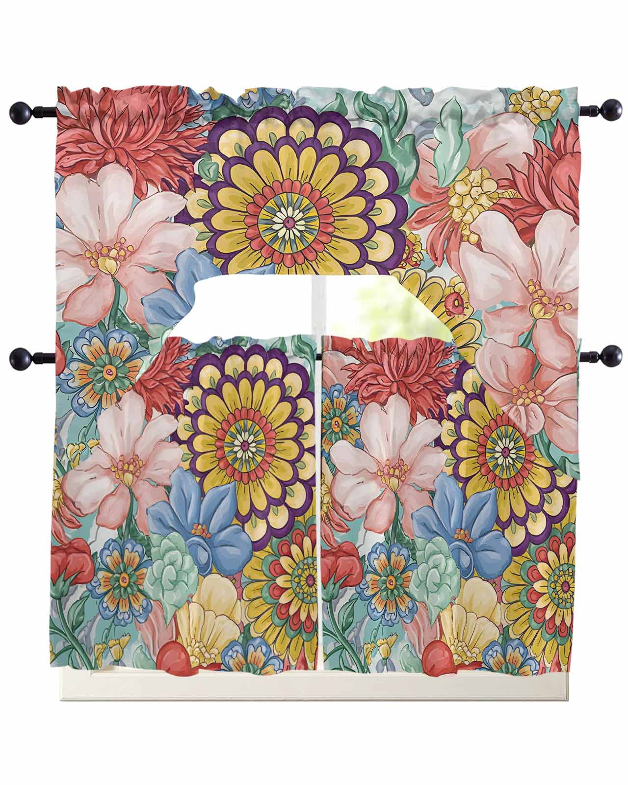Boho Floral Swag Curtains for Living Room/Bedroom Windows, Bohemia ...