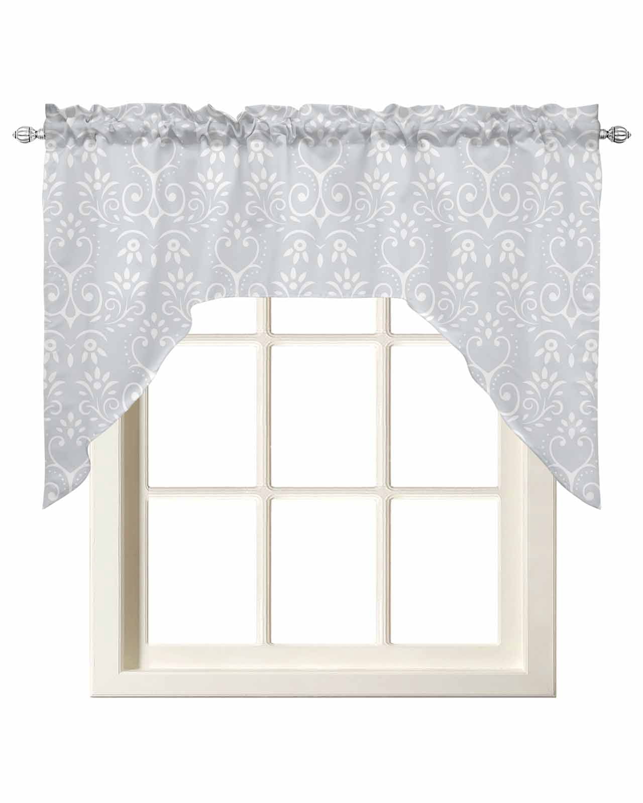 Boho Floral Swag Valance for Window, Abstract Art Flower Bohemian Grey ...